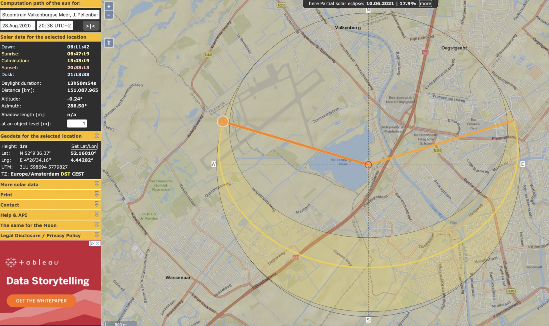 De exacte positie van de zon bij opkomst en ondergang - Photographe
